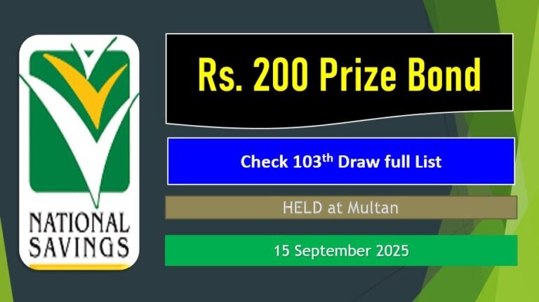 Rs. 200 Prize Bond 15 September 2025 Result Draw No. 103 List Multan ...