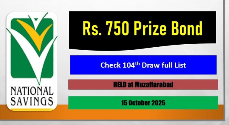 Rs. 750 Prize Bond 15 October 2025 Result Draw No. 104 List ...